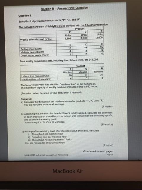 Section B-Answer ONE Question Question 3 SafetyBox | Chegg.com