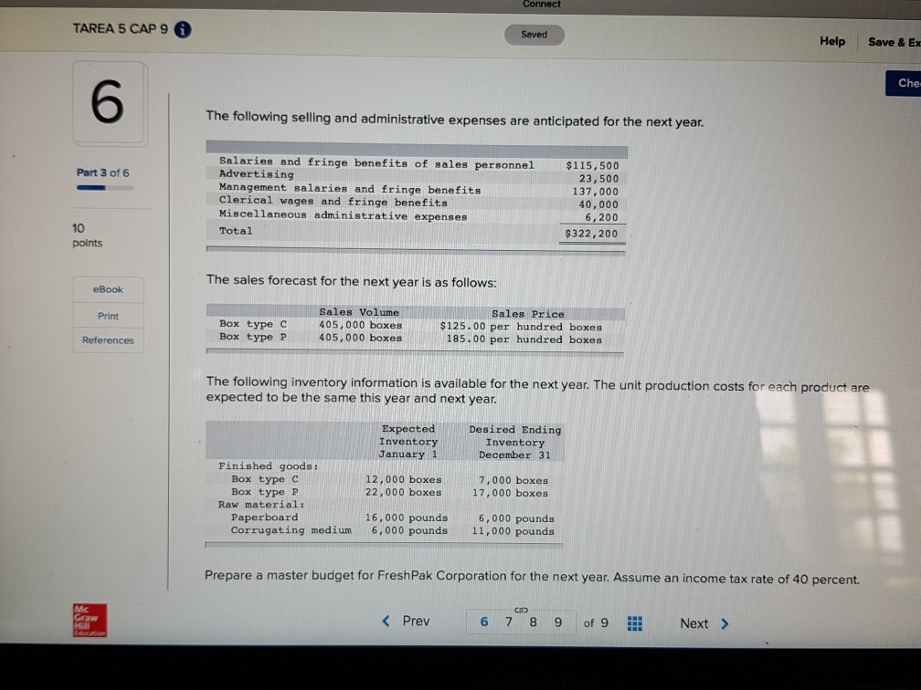 Solved Connect TAREA 5 CAP 9 6 Saved Help Save & Exit Submi | Chegg.com