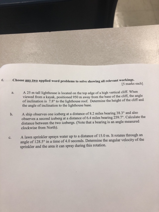Solved 6. Choose any two applied word problems to solve | Chegg.com