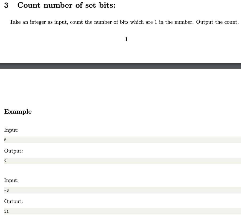 Solved 3 Count number of set bits: Take an integer as input, | Chegg.com