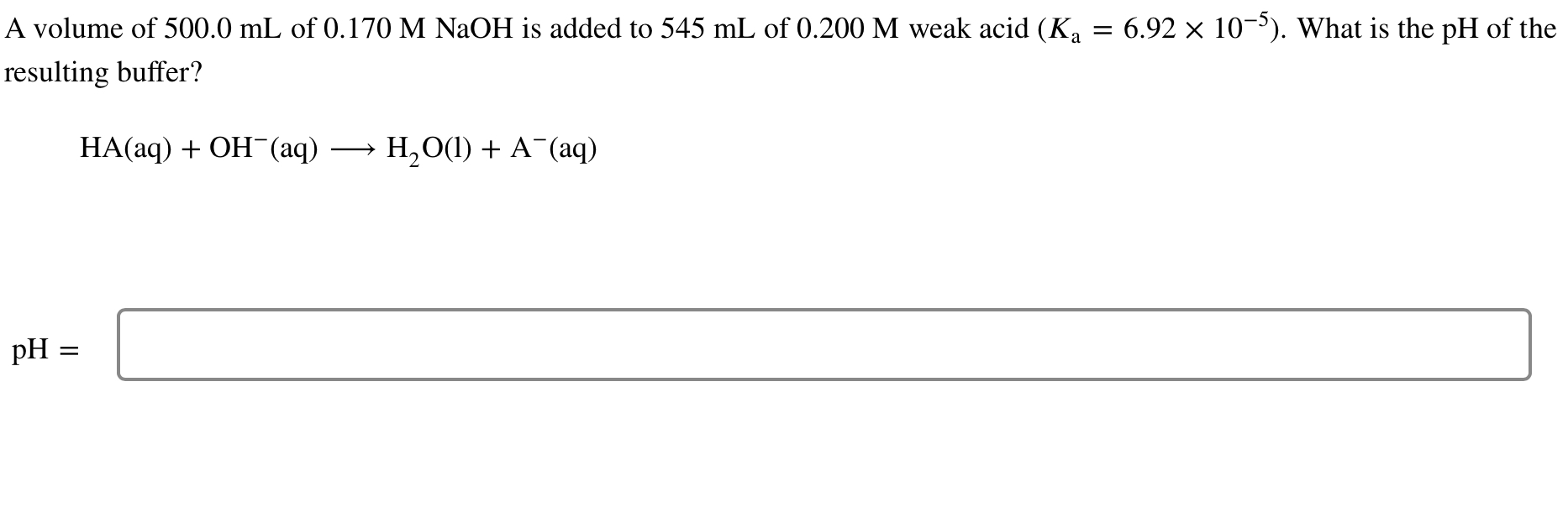 Solved A volume of 500.0 mL of 0.170MNaOH is added to 545 mL | Chegg.com