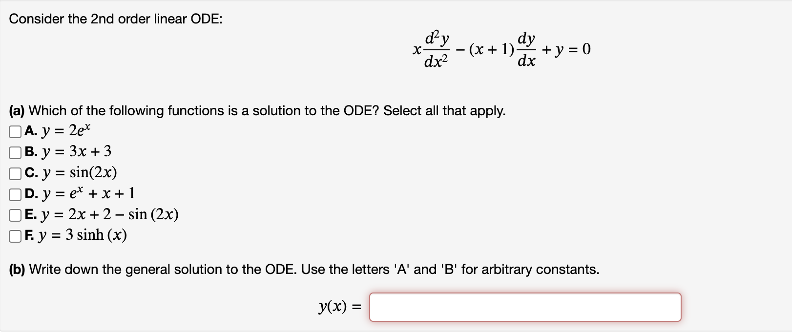 Solved Consider The 2 Nd Order Linear Ode
