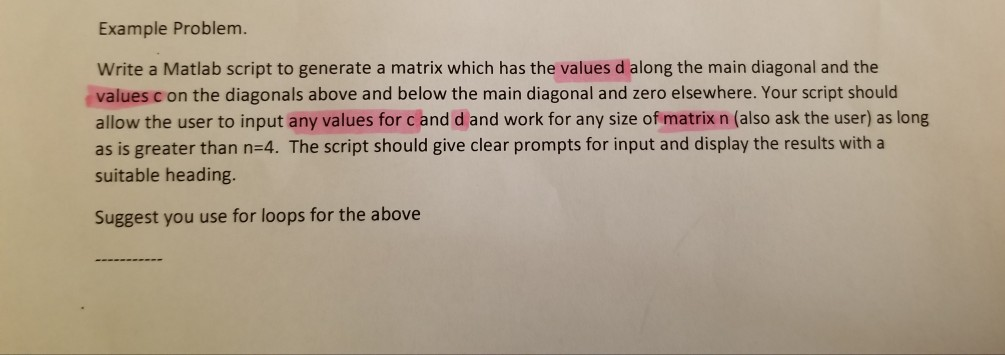 Solved Example Problem Write a Matlab script to generate a | Chegg.com