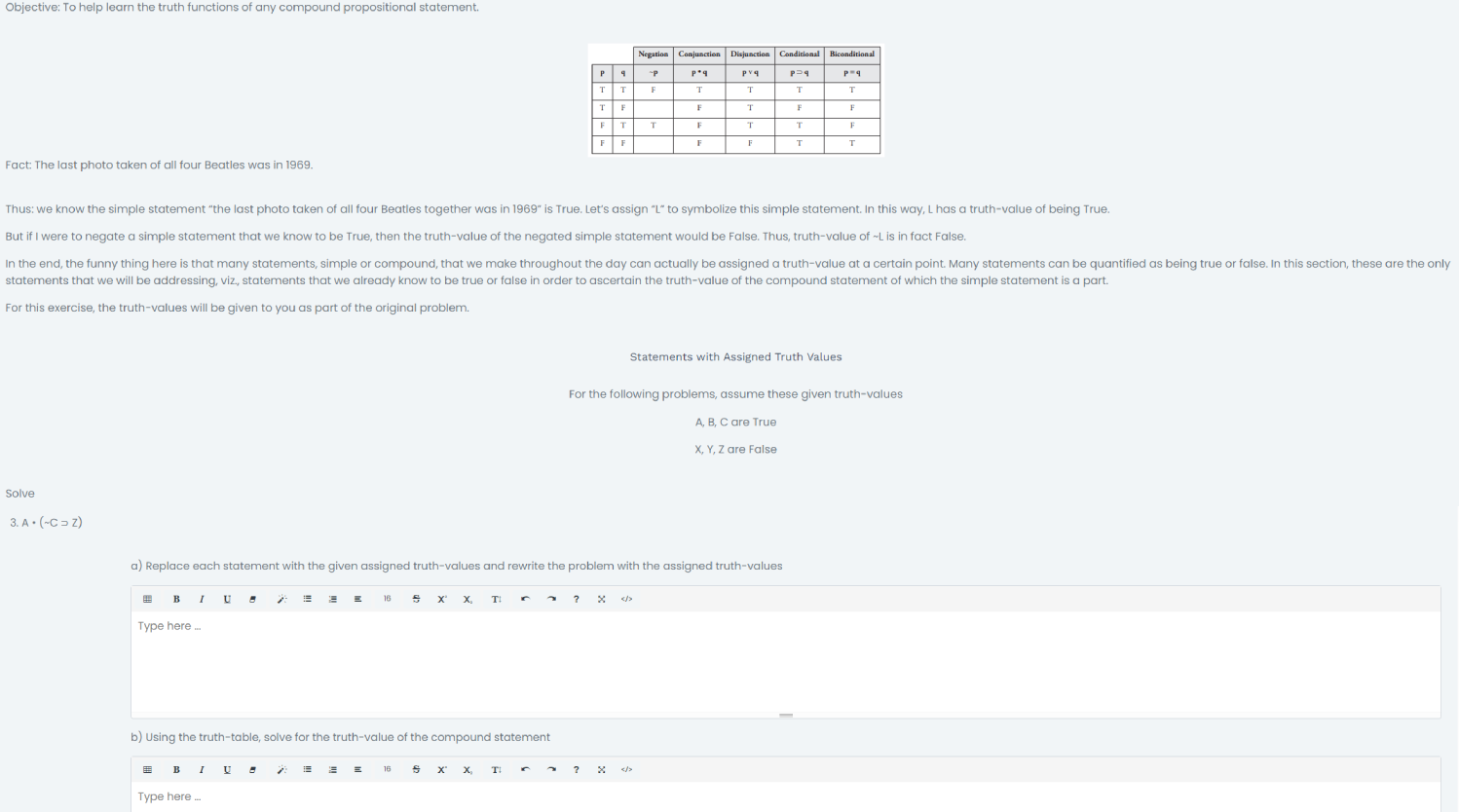 Solved Objective: To help learn the truth functions of any | Chegg.com