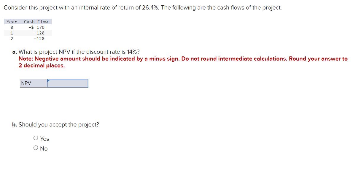Solved a. What is project NPV if the discount rate is 14% ? | Chegg.com