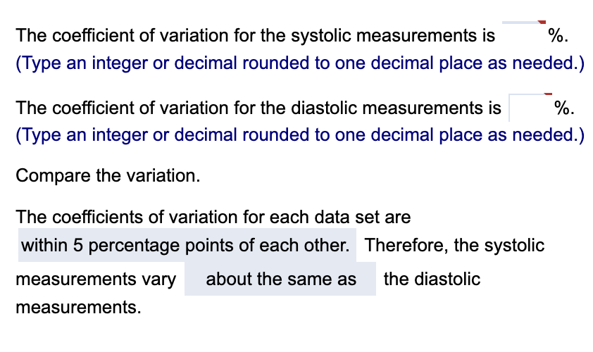 [Solved]: Find coefficient variation for systolic and di