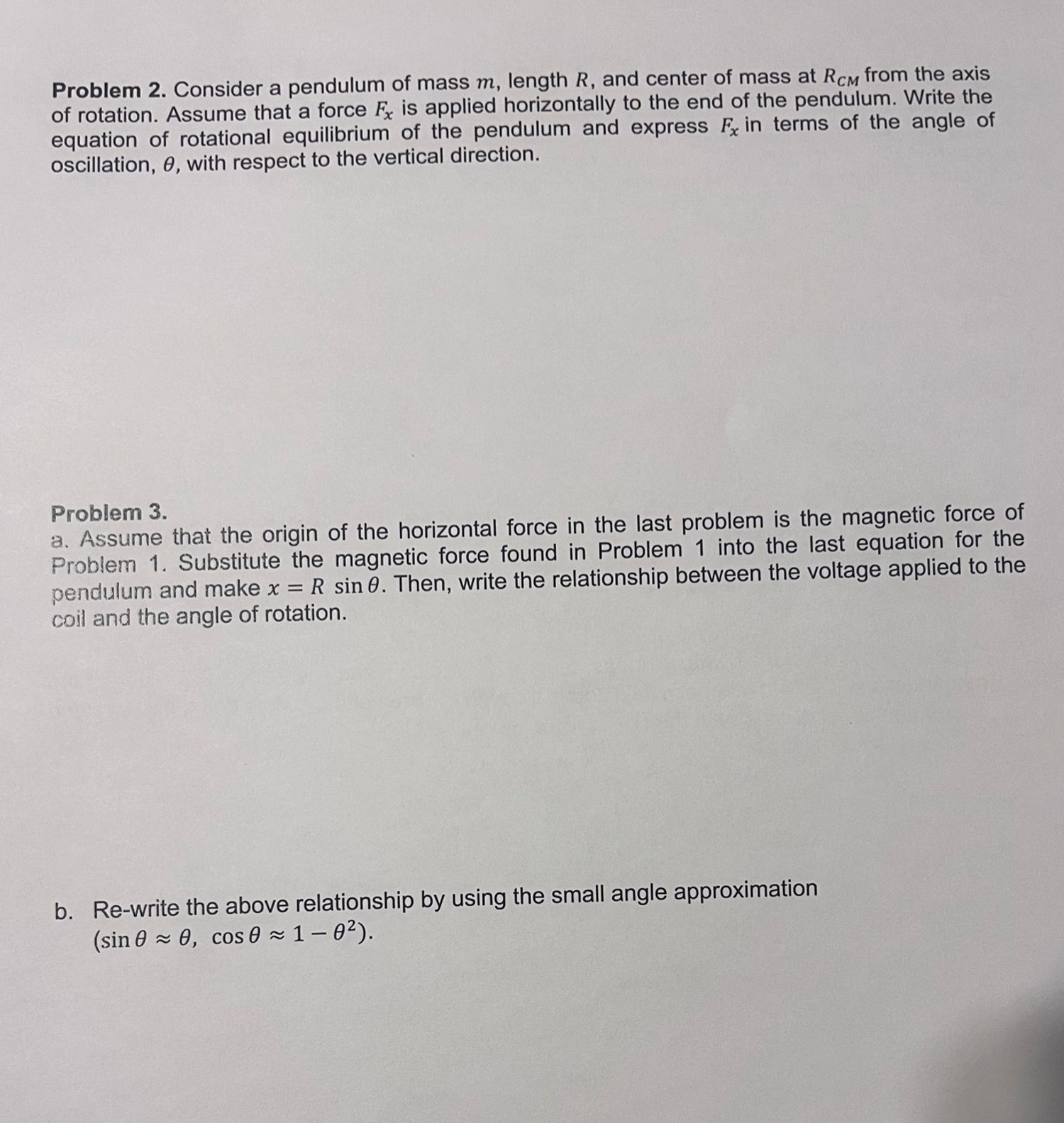 Solved Problem 2. ﻿Consider a pendulum of mass m, ﻿length R, | Chegg.com