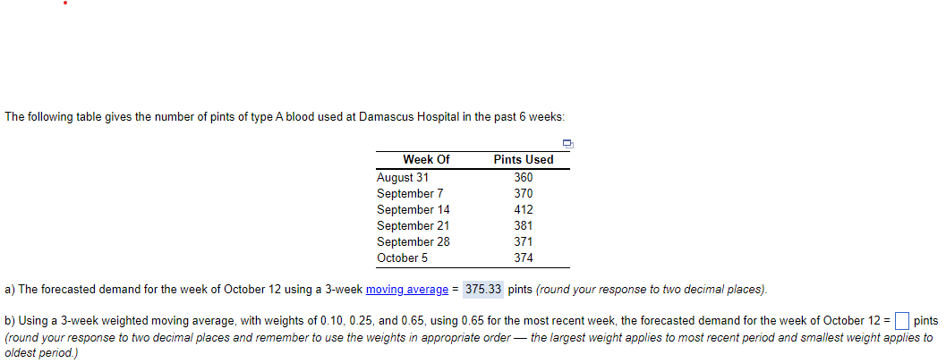 Solved The following table gives the number of pints of type | Chegg.com