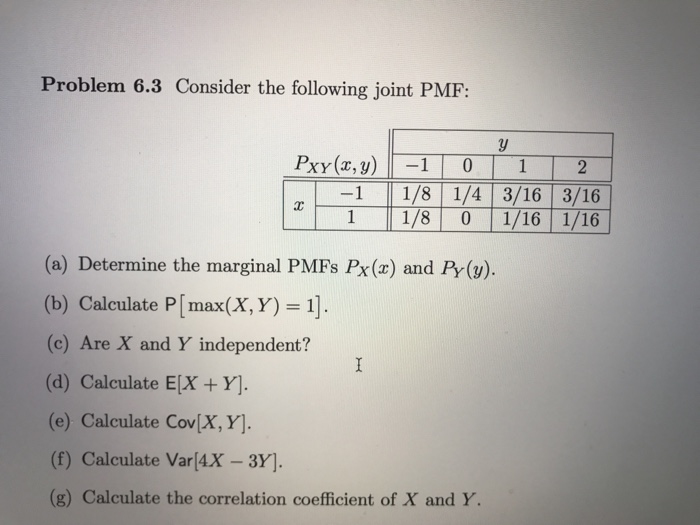 Solved Problem 6.3 Consider the following joint PMF: 1 1/8 | Chegg.com