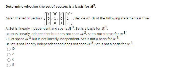 Solved Determine whether {V1, V2, V3} is a basis for R. Yes | Chegg.com