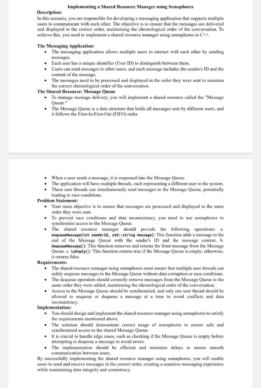 Solved Implementing a Shared Resource Manager using | Chegg.com