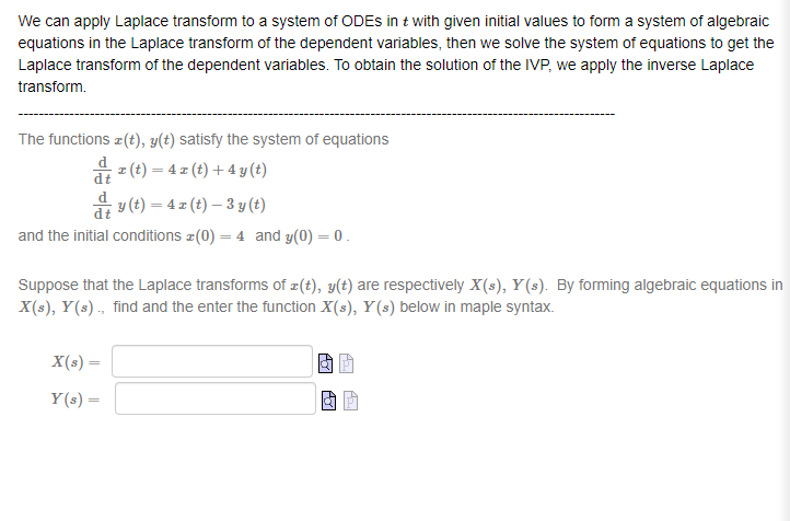 Solved We can apply Laplace transform to a system of ODEs in | Chegg.com