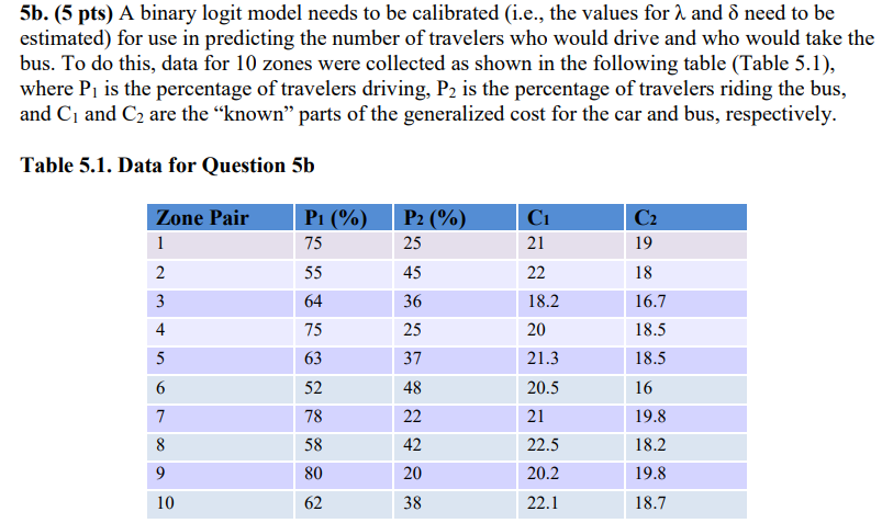 5b. (5 pts) A binary logit model needs to be | Chegg.com