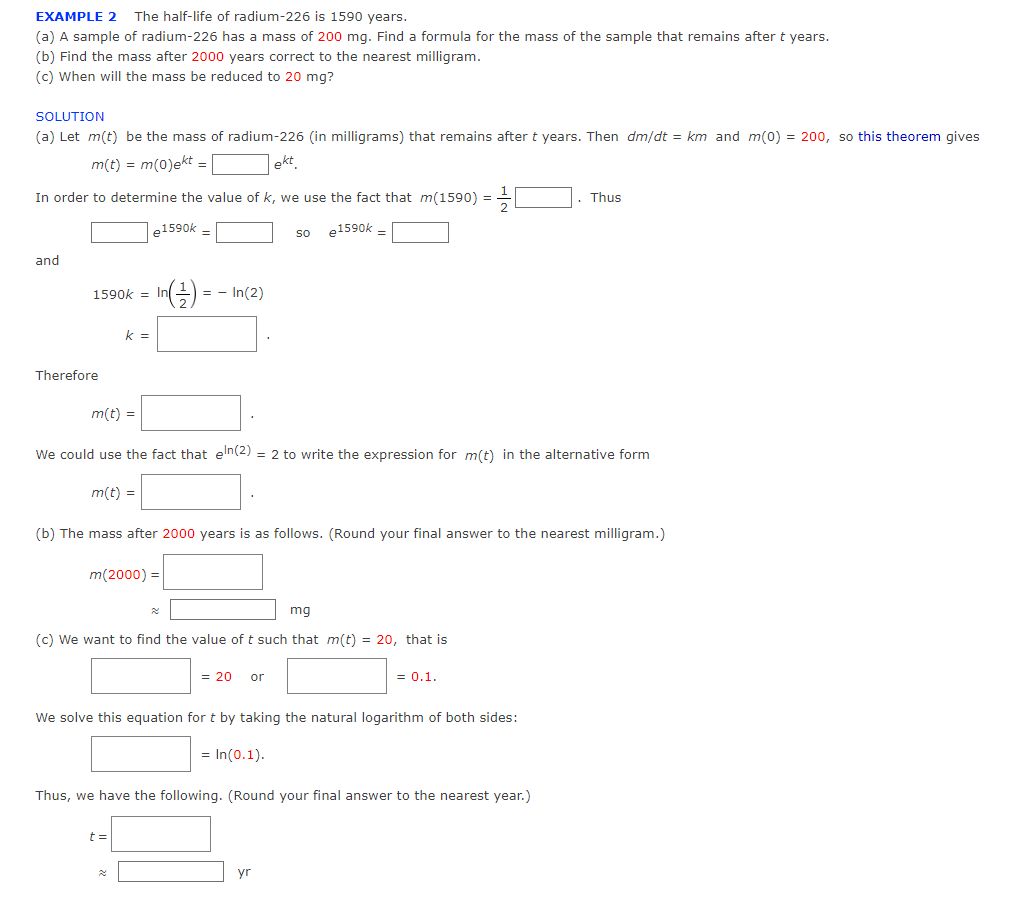 Solved EXAMPLE 2 ﻿The half-life of ﻿radium-226 is 1590 | Chegg.com