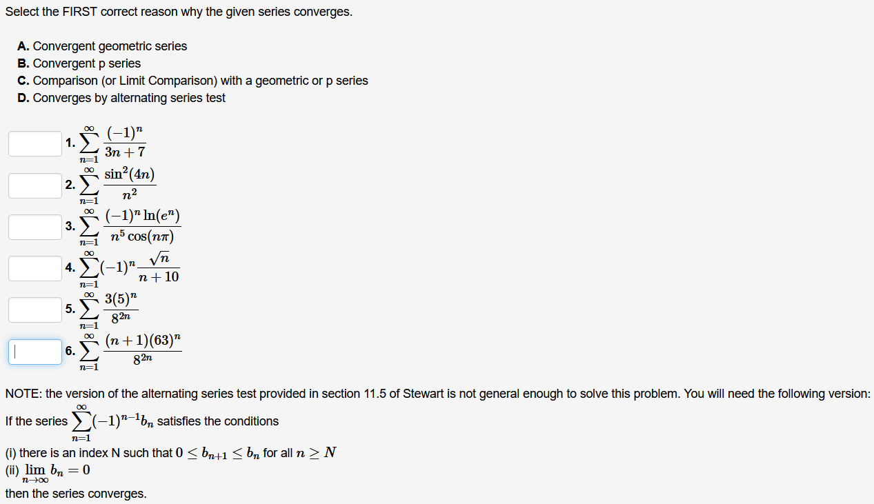 Solved Select the FIRST correct reason why the given series | Chegg.com