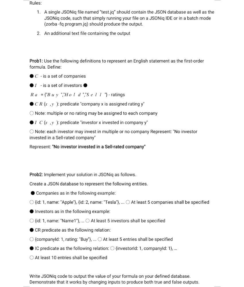 Rules: 1. A single JSONiq file named "test.jq" should | Chegg.com