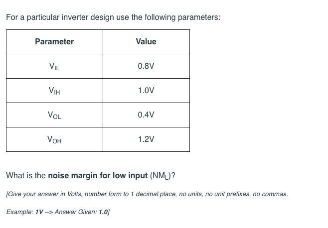 Solved For a particular inverter design use the following | Chegg.com