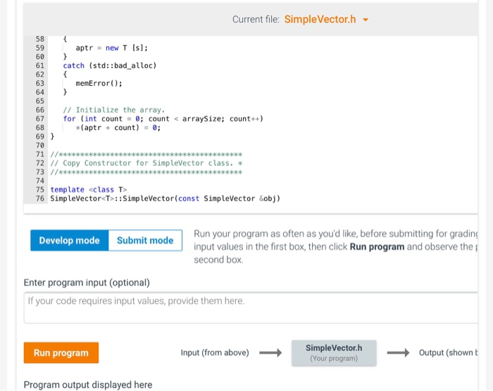 Solved Current file: SimpleVector.h 1 //Simple vector class | Chegg.com