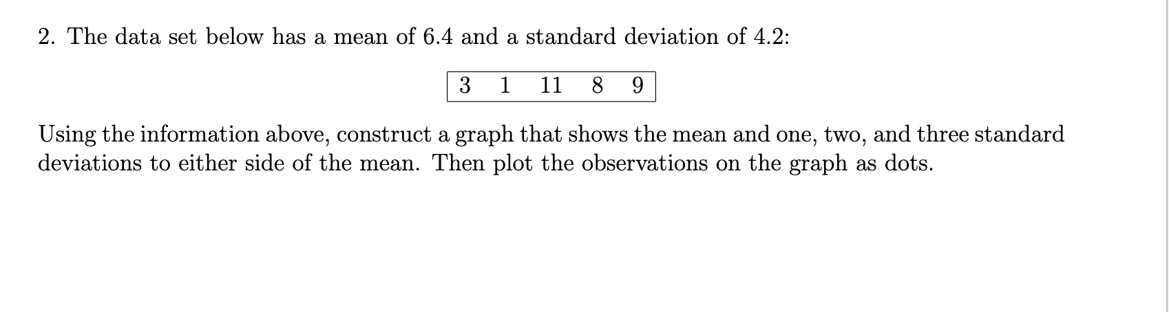 Solved 2. The data set below has a mean of 6.4 and a | Chegg.com