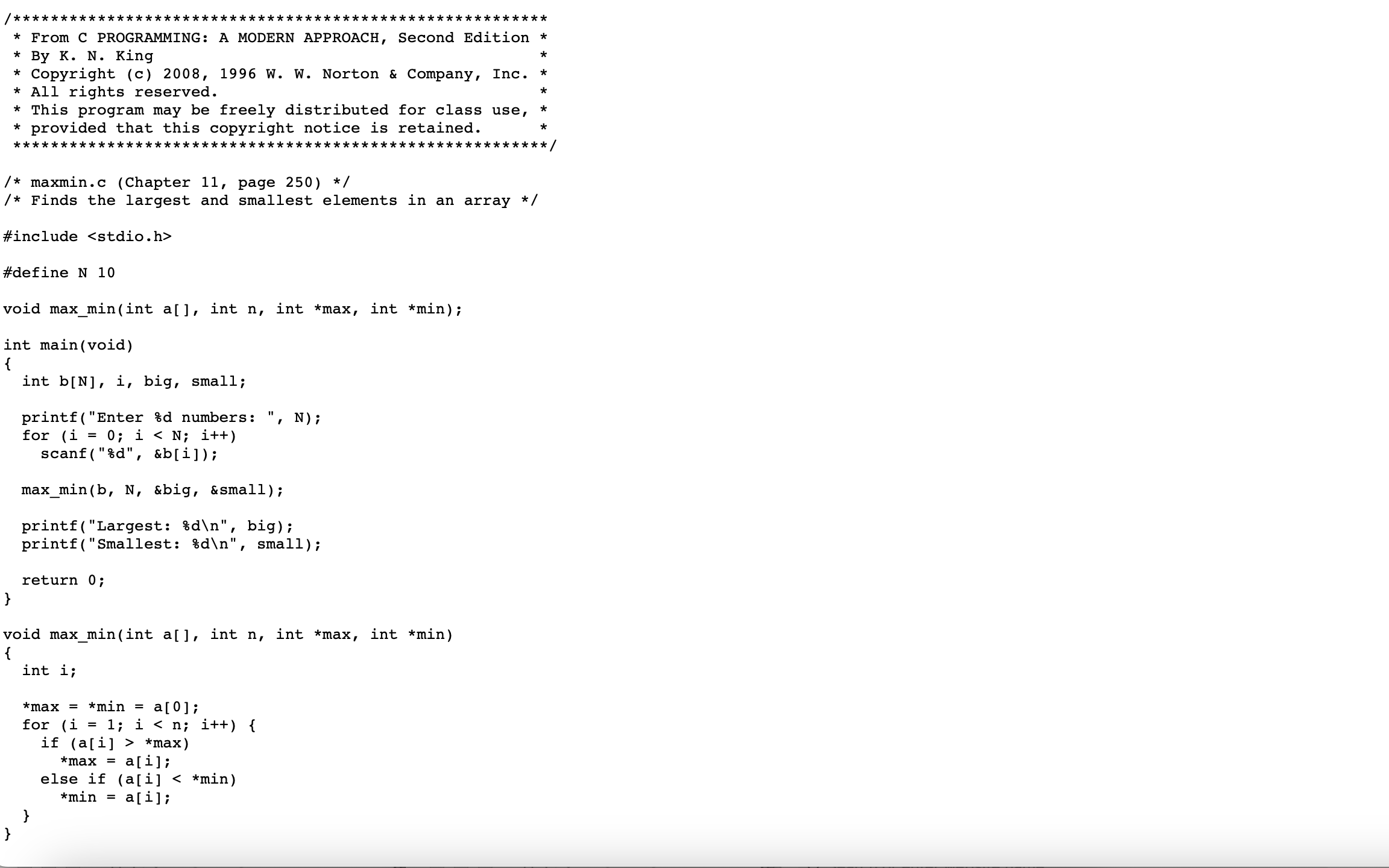 Solved This is Dr.Kings maxmin.c c program. Please describe | Chegg.com