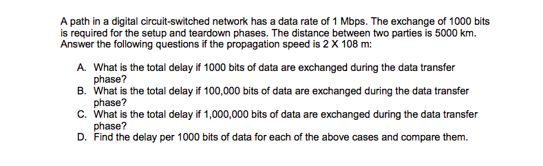 Solved A path in a digital circuit-switched network has a | Chegg.com