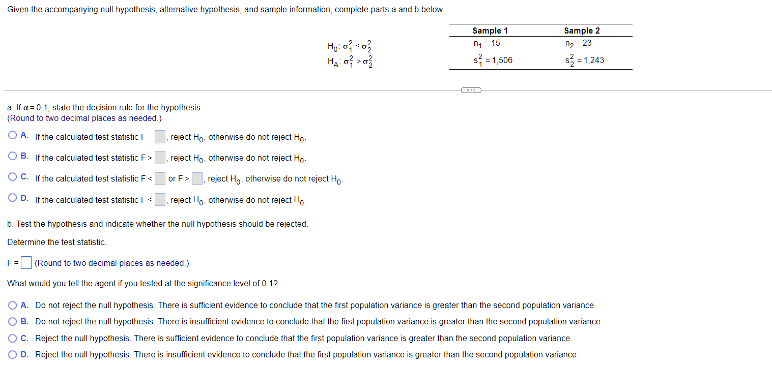 Solved Given the accompanying null hypothesis, alternative | Chegg.com