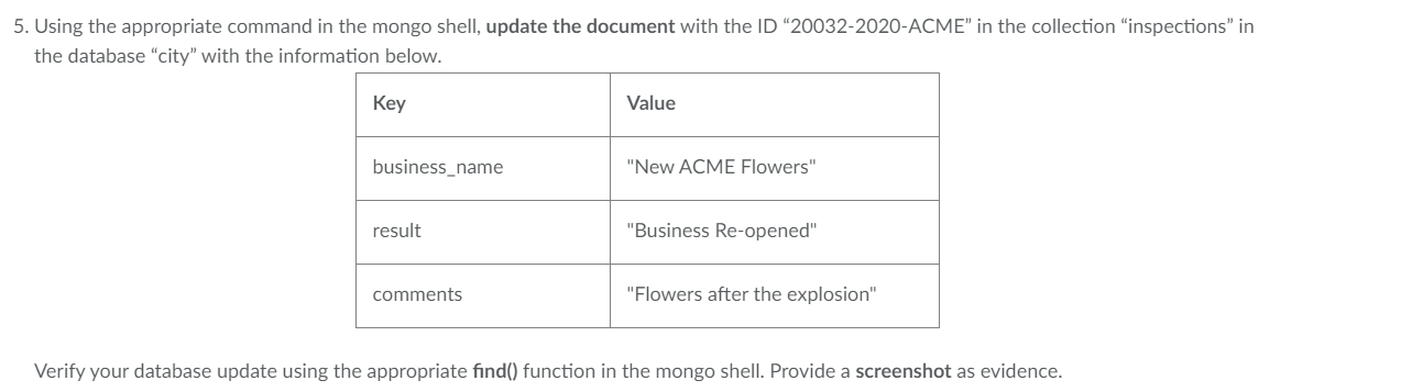 Solved 5. Using the appropriate command in the mongo shell, | Chegg.com