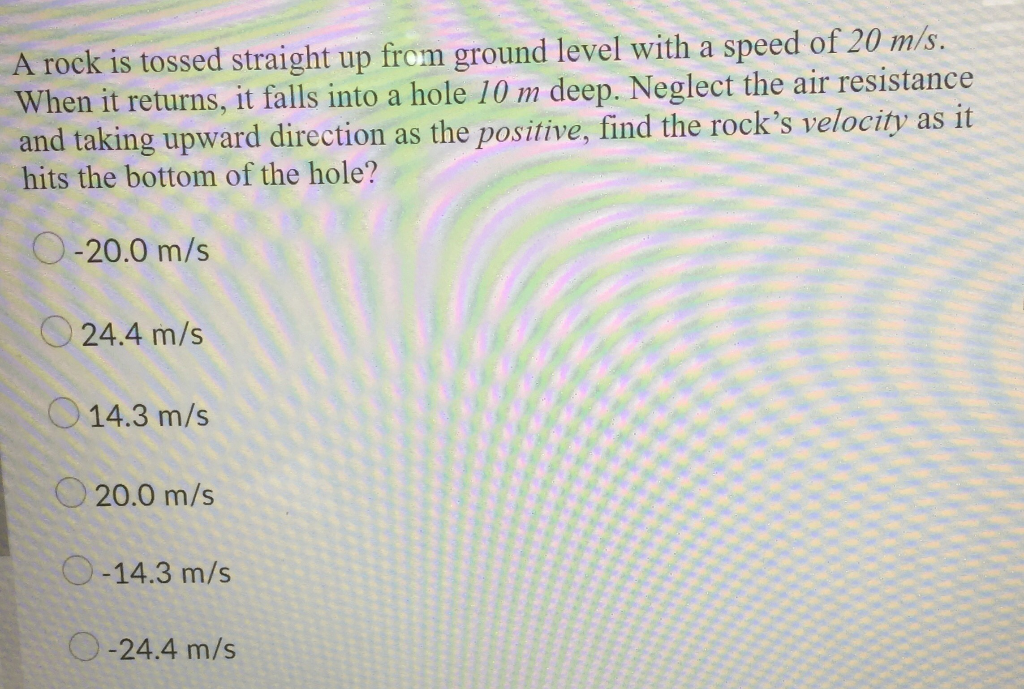 Solved A rock is tossed straight up from ground level with a | Chegg.com