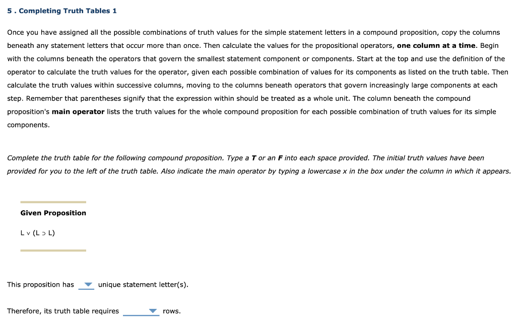 Solved 5. Completing Truth Tables 1 Once you have assigned | Chegg.com