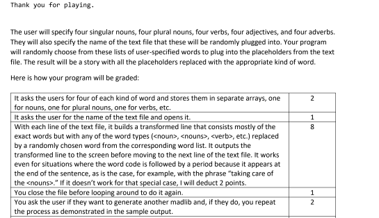 Java EASY PROGRAM please help madlib game I have been | Chegg.com