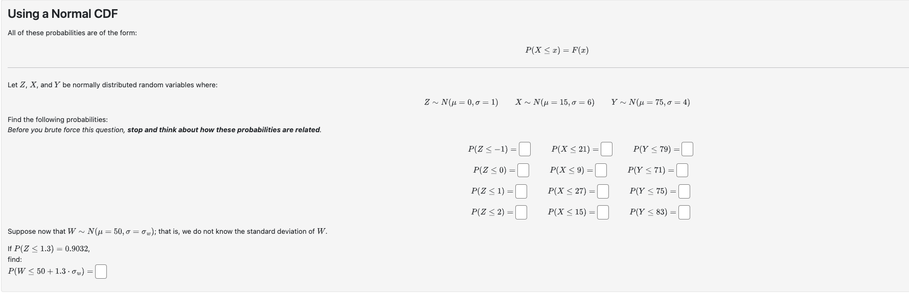 Solved Using a Normal CDF All of these probabilities are of | Chegg.com