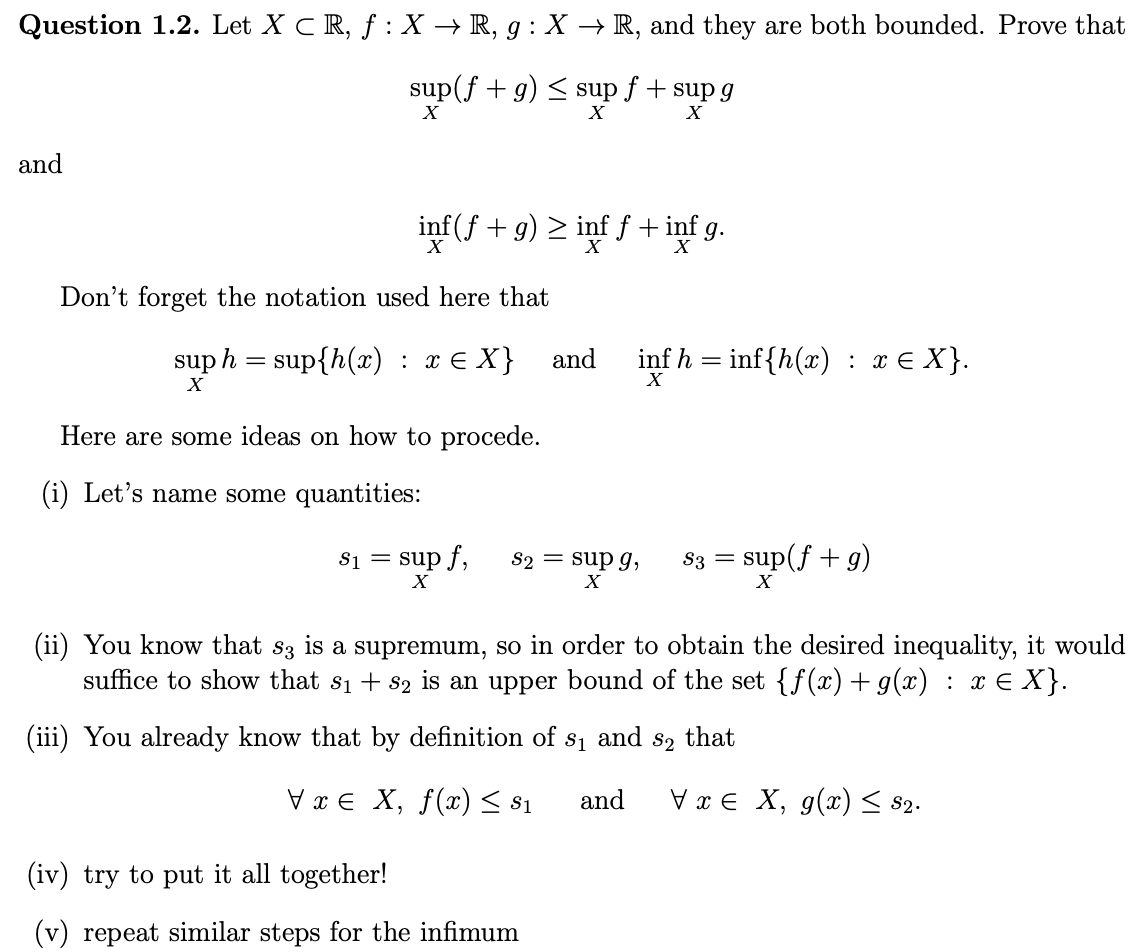 Solved Question 1.2. Let X CR, F:X + R, 9:X + R, and they | Chegg.com