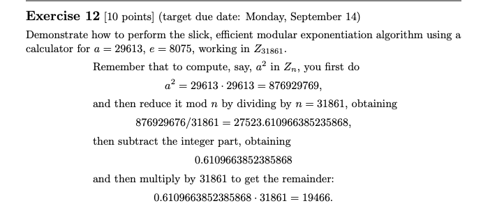 Solved Exercise 12 [10 points) (target due date: Monday, | Chegg.com