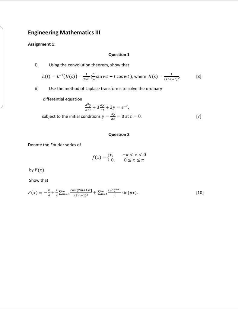 Solved Engineering Mathematics III Assignment 1: Question 1 | Chegg.com