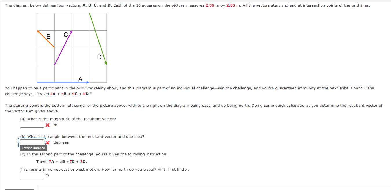 Solved challenge says, "travel 2A+5B+9C+4D." the vector sum | Chegg.com
