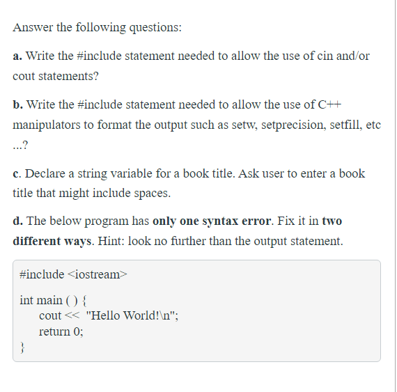 Solved Answer the following questions: a. Write the | Chegg.com