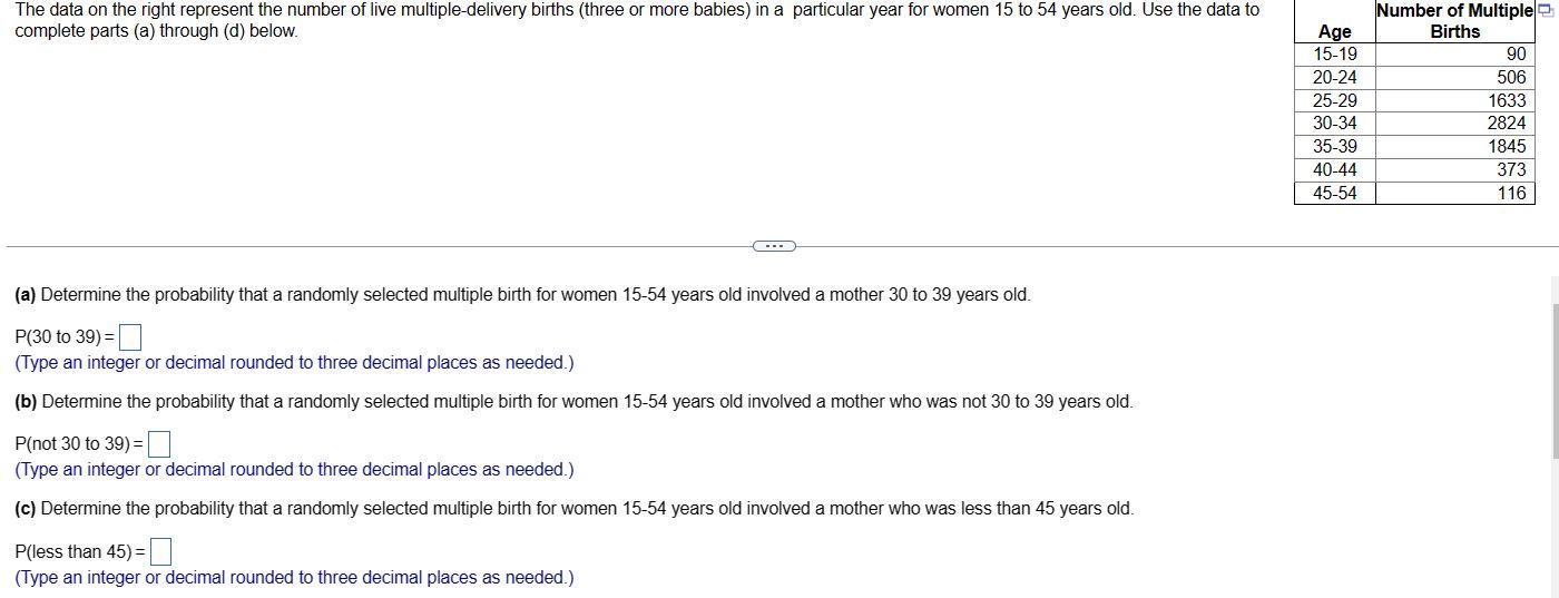 Solved The data on the right represent the number of live | Chegg.com