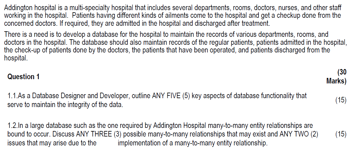 Solved Question 11.1.As a Database Designer and Developer, | Chegg.com