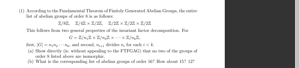 Solved (1) According to the Fundamental Theorem of Finitely | Chegg.com
