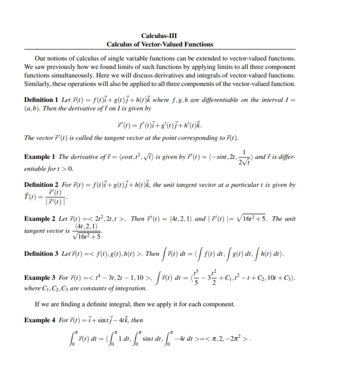Solved Calculus-III Calculus of Vector-Valued Functions Our | Chegg.com