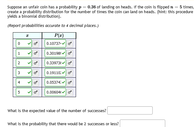 Solved Suppose an unfair coin has a probability p=0.36 of | Chegg.com