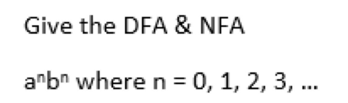 Solved Give the DFA \& NFA anbn where n=0,1,2,3,… | Chegg.com