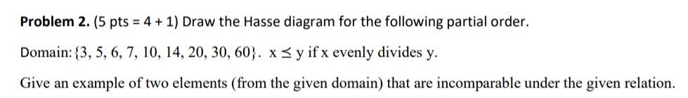 Solved Problem 2. (5 pts = 4 + 1) Draw the Hasse diagram for | Chegg.com