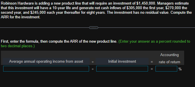 Solved Robinson Hardware is adding a new product line that | Chegg.com