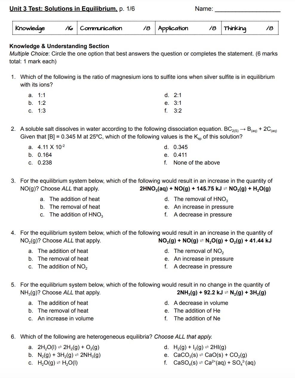 Unit 3 Test: Solutions in Equilibrium, p. 1/6 Name: | Chegg.com