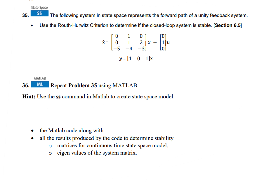 Solved 35. SS The following system in state space represents | Chegg.com