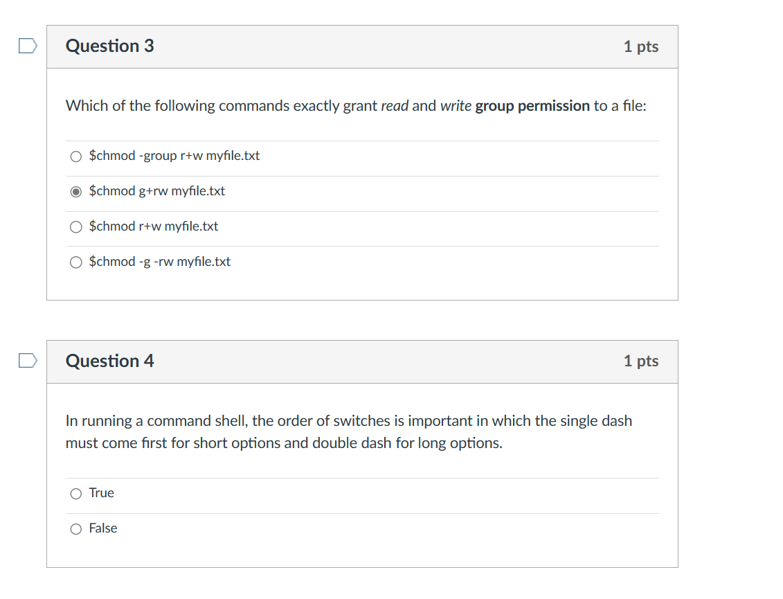 Solved Which of the following commands exactly grant read | Chegg.com