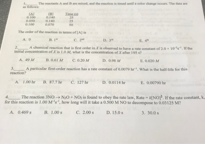Solved The reactants A and B are mixed, and the reaction is | Chegg.com