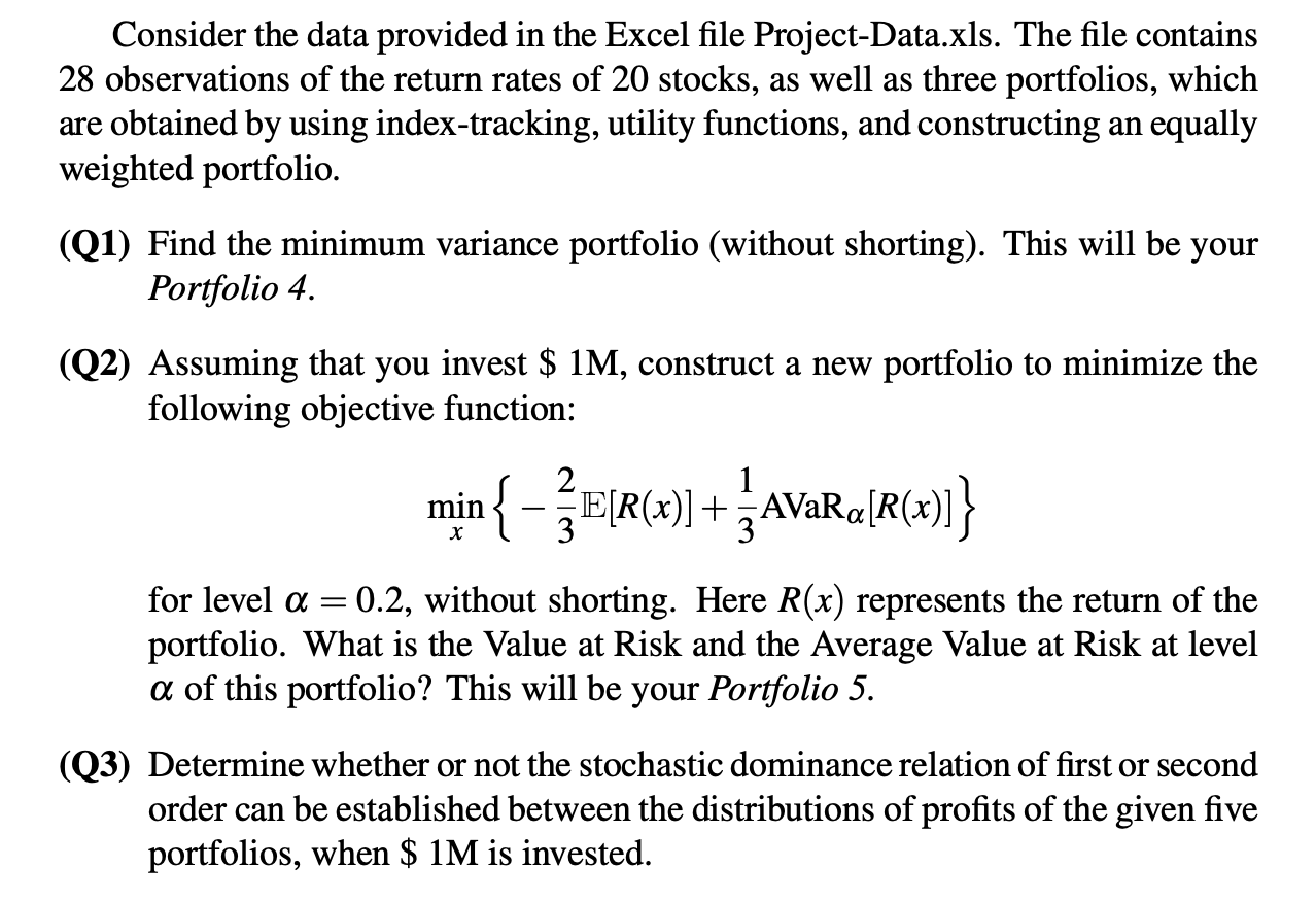 Solved Consider the data provided in the Excel file | Chegg.com