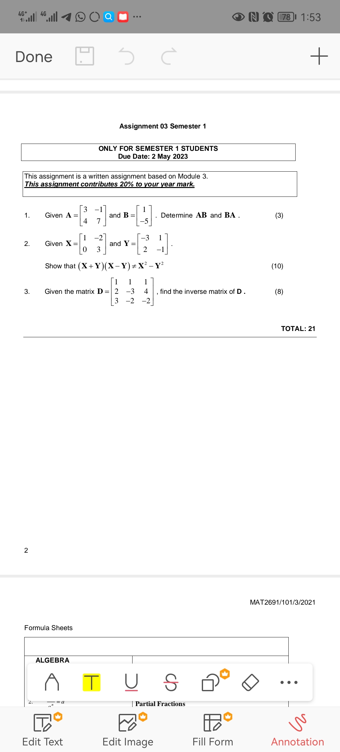 Solved 1. Given A=[34−17] and B=[1−5]. Determine AB and BA. | Chegg.com